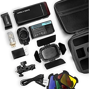 Flashpoint eVOLV 200 R2 TTL Pocket Flash Kit - 200Ws, 1/8000 HSS, 500 Full Power Flashes, 0.01-1.8s Recycling w/2900mAh Battery, Bare Bulb/Speedlite Flash Head Monolight for Strobe Light Photography