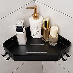 Veefos Corner Shower Caddy with Razor Holders, Shower Organizer Corner Shower Shelf Bathroom Shelf Storage Rack Floating Shelf, Space Aluminum(1 Pack, Black)