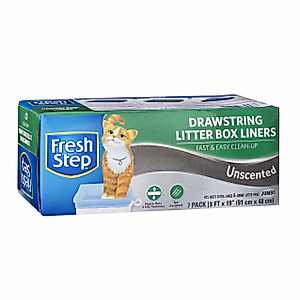 Fresh Step Drawstring Cat Litter Box Liners, Unscented, Jumbo Size, 36" x 19" - 7 Count | Kitty Litter Bags, Cat Litter Liners for All Cats to Keep Your Home Clean