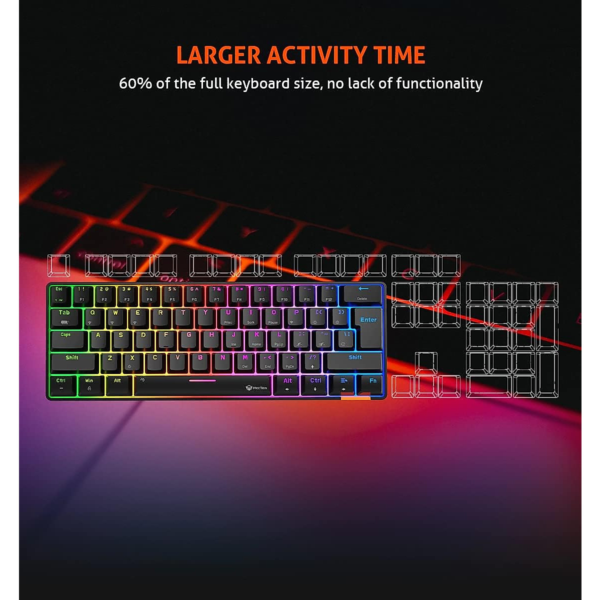 MEETION RGB Backlit Mini 61 Keys Wired 60% Mini Blue Switch Mechanical Keyboard Black MT-MK005