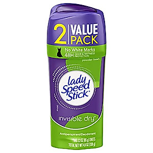 Lady Speed Stick Antiperspirant, Invisible Dry Powder Fresh, Twin, 2.3 Oz, Pack of 2
