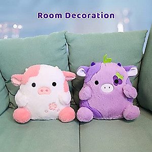 LMTGLDT Cow Plush Cow Stuffed Animals Pillow, Purple Cow Plush Soft Cow Pillows, Kawaii Purple Plushie Cow Toy for Kids Girls Boys Birthday Gift Home Decoration