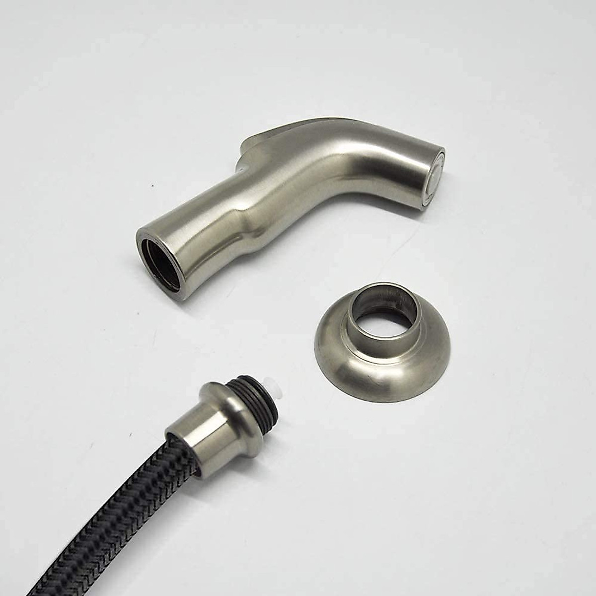 Brushed Nickel Kitchen Sink Side Sprayer Replacement + Brushed Nickel Kitchen Sink Faucet Head with 2 Ball Joint, 4 Spray Models