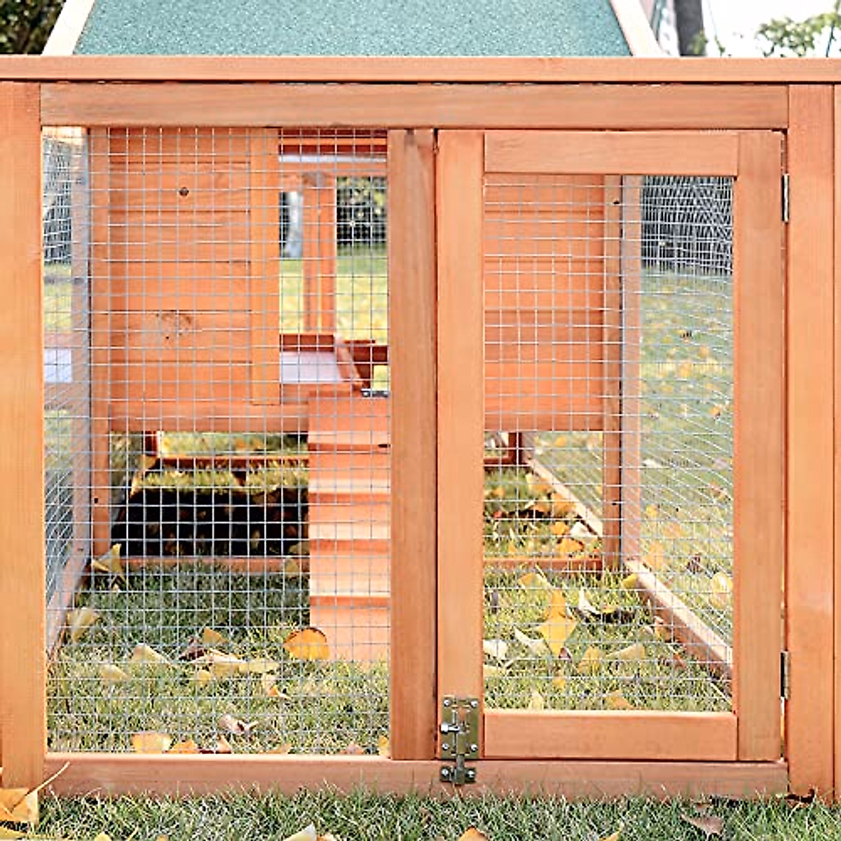 PawHut 2-Story Large Wooden Rabbit Hutch Pet House with Ramps, Lockable Doors, Run Area and Asphalt Roof for Outdoor Use