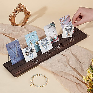 PH PandaHall Wooden Jewelry Display Stands, 3-slot Wood Earring Card Holder Portable Jewelry Organizer Table Displays for Selling Earring Showing Jewelry Displaying, 15x3inch, Brown