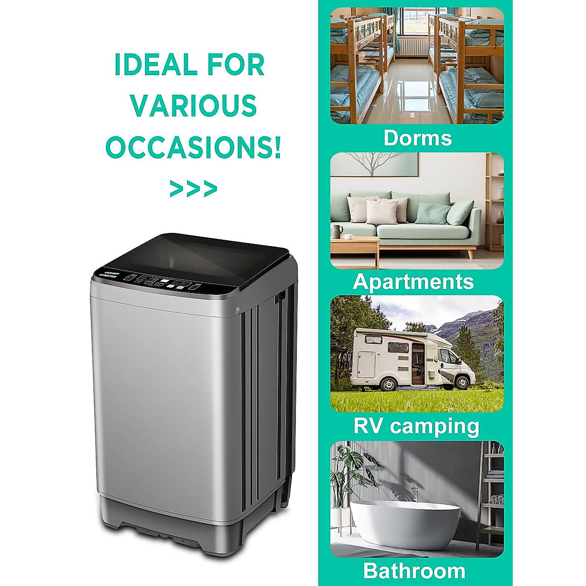 KRIB BLING Full Automatic Washing Machine with LED Display, 25 lbs Portable Washer Drain Pump, Come with a Glass Cover, 8 Programs & 8 Water Levels Selections, Ideal for Camping, Apartment, Dorm, Grey