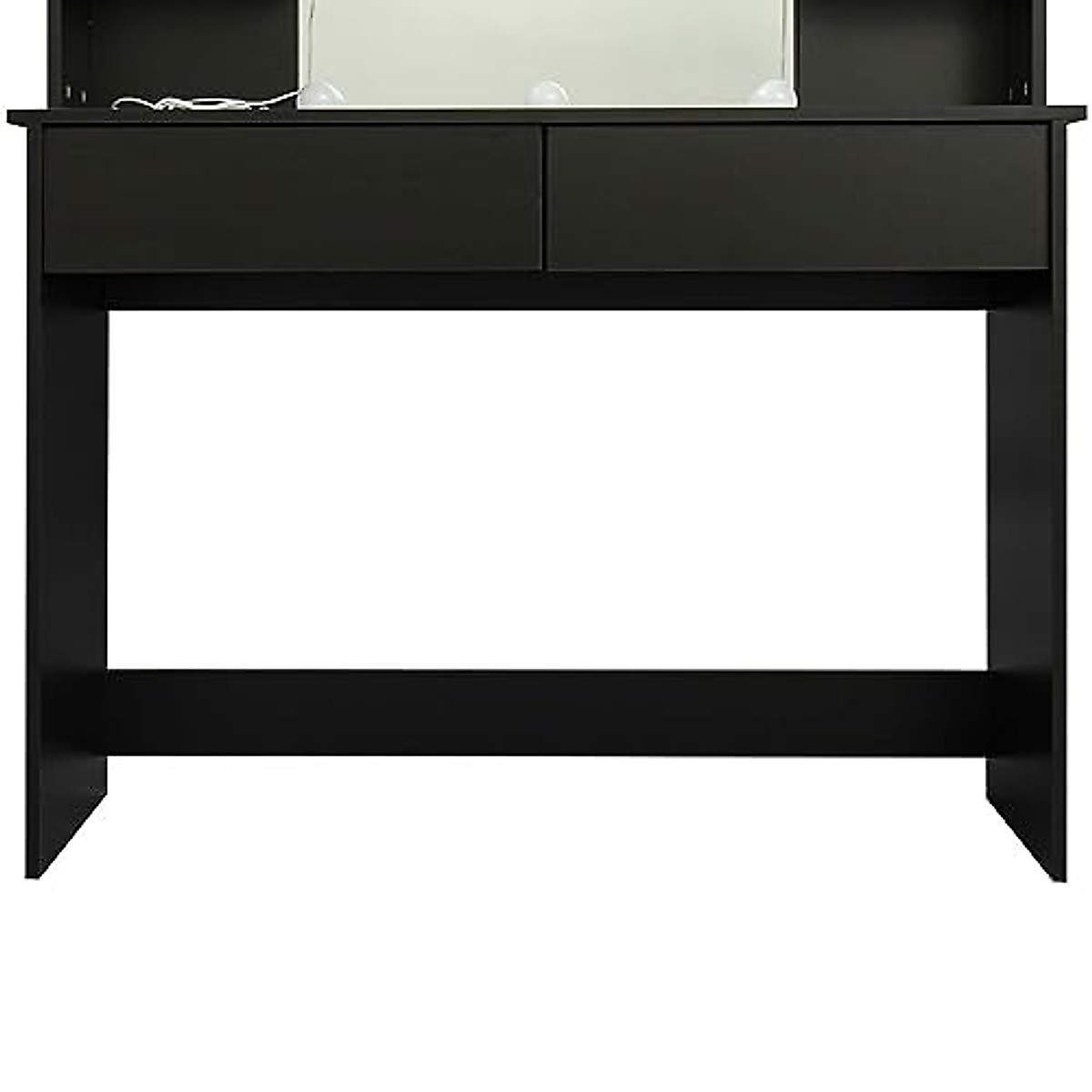 DUNTRKDU Modern Large Vanity Table Set with Lighted Mirror& 10 Lights Bulbs, Makeup Table with 2 Drawers & Cushioned Stool, Storage Shelves, Dressing Table for Bedroom