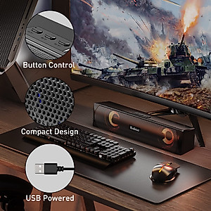 Bobtot Computer Speakers Bluetooth Desktop Soundbar - HiFi Stereo Audio RGB Gaming Mini Subwoofer Wired USB Power Desk Monitor Laptop PC External Speaker USB Speakers Multimedia Sound Bar for Phones