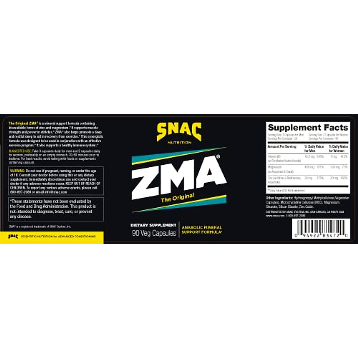 SNAC ZMA The Original Recovery and Sleep Supplement that Supports a Healthy Immune System, 180 Capsules (2 Pack of 90 Count)