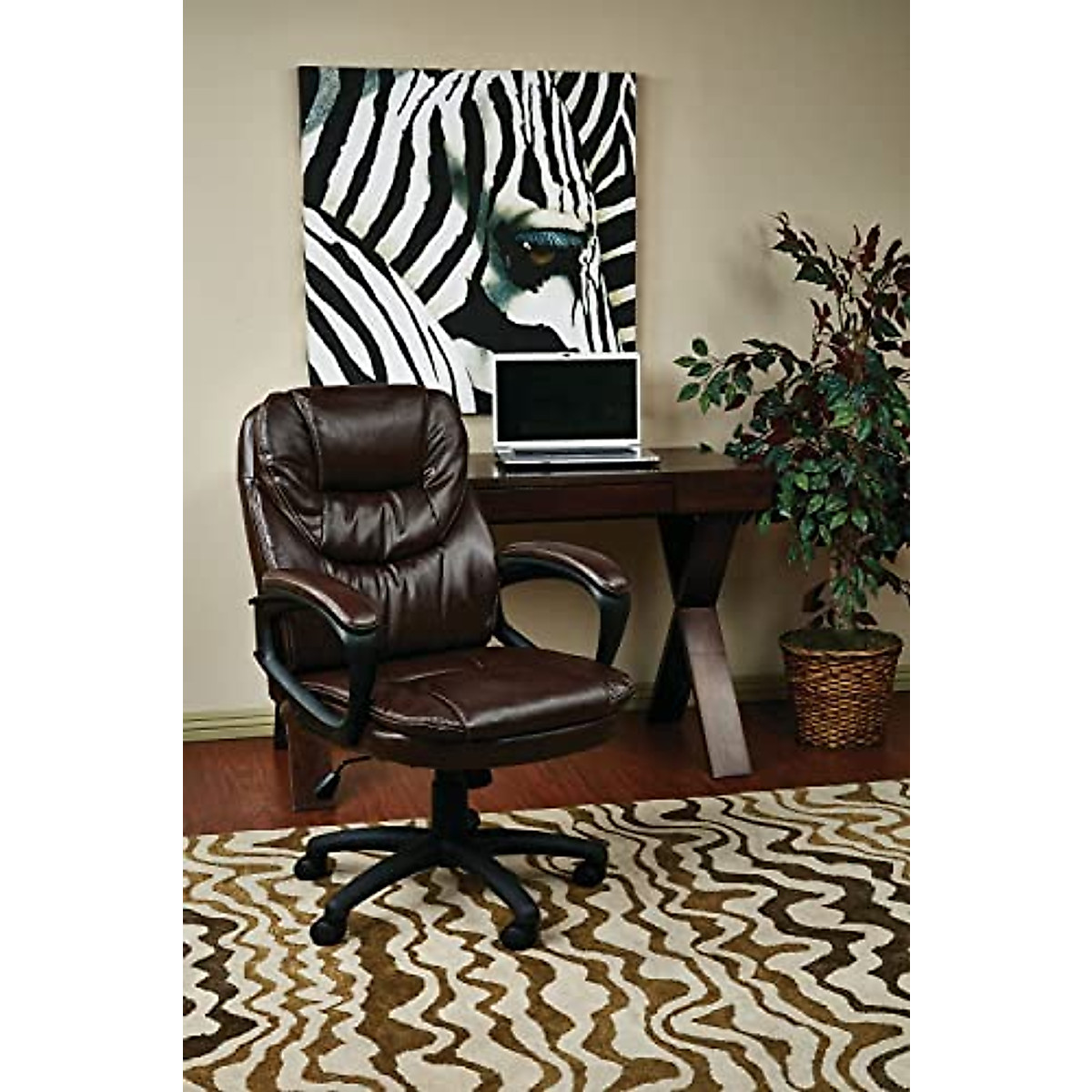 Office Star FL Series Faux Leather Manager's Adjustable Office Chair with Lumbar Support, Tilt Control, and Padded Arms, Chocolate