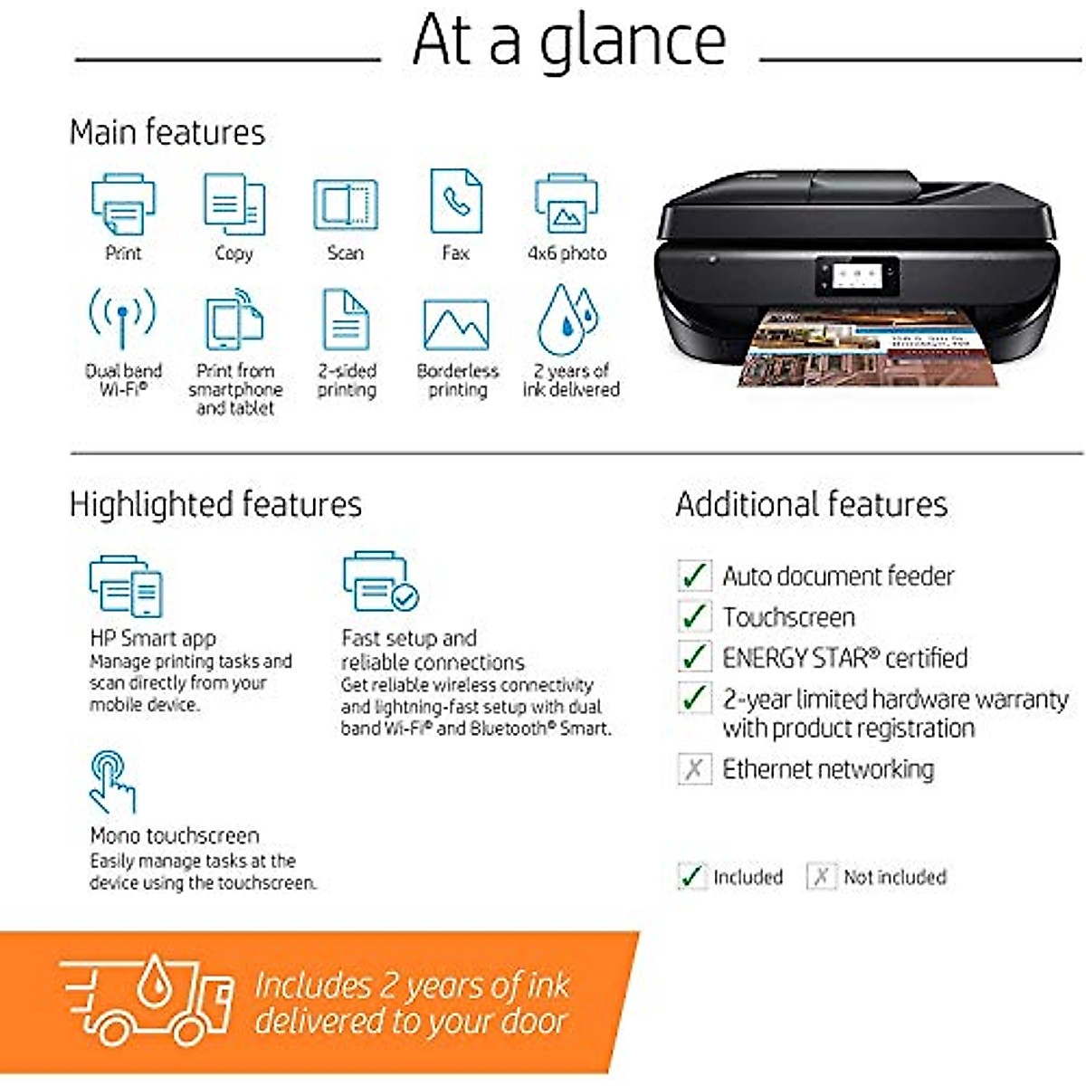 HP OfficeJet 5260 Wireless All-in-One Printer – includes 2 Years of Ink Delivered to Your Door, Works with Alexa (Z4B13A)