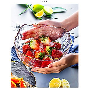 Glasseam Glass Salad Bowls, Clear Serving Bowls Set of 3, Blown Decorative Bowl for Home Decor Modern Cute Mixing Bowls Stacking Fruit Punch Bowl Decor for Kitchen Party Candy Snack Prep Dessert