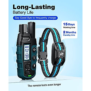 Bousnic Dog Shock Collar - 3300Ft Dog Training Collar with Remote for 5-120lbs Small Medium Large Dogs Rechargeable Waterproof e Collar with Beep (1-8), Vibration(1-16), Safe Shock(1-99) Modes (Blue)