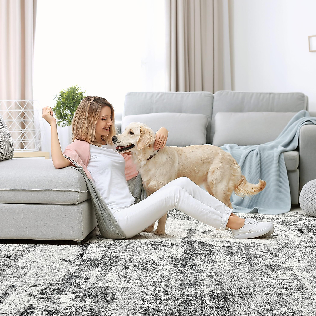 DMOYEST Living Room Area Rugs - 9x12 Abstract Large Soft Indoor Washable Rug Neutral Modern Low Pile Carpet for Bedroom Dining Room Farmhouse Home Office - Grey