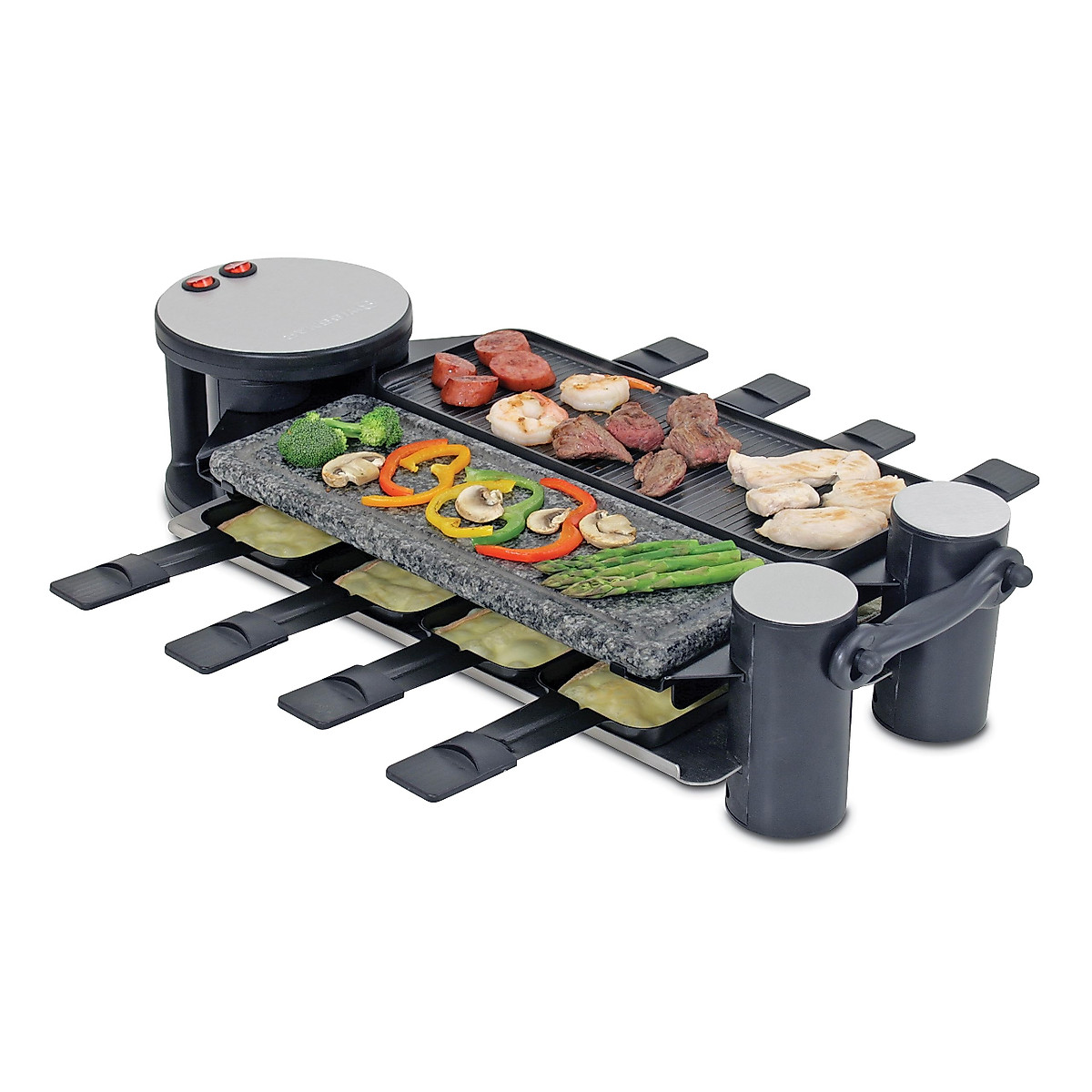 Swissmar KF-77073 Swivel 8-Person Raclette Party Grill with Granite Stone and Cast Aluminum Non Stick Grill Plate, Black