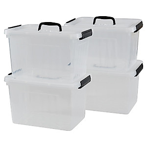 Melontray 10 L Clear Plastic Latch Storage Box with Lids, Set of 4 Plastic Storage Bins
