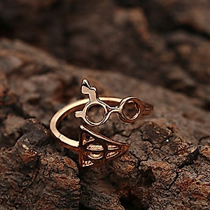 AOCHEE Fashion Lightning Scar Glasses Triangle Open Adjustable Ring for Women Girls (Gold)