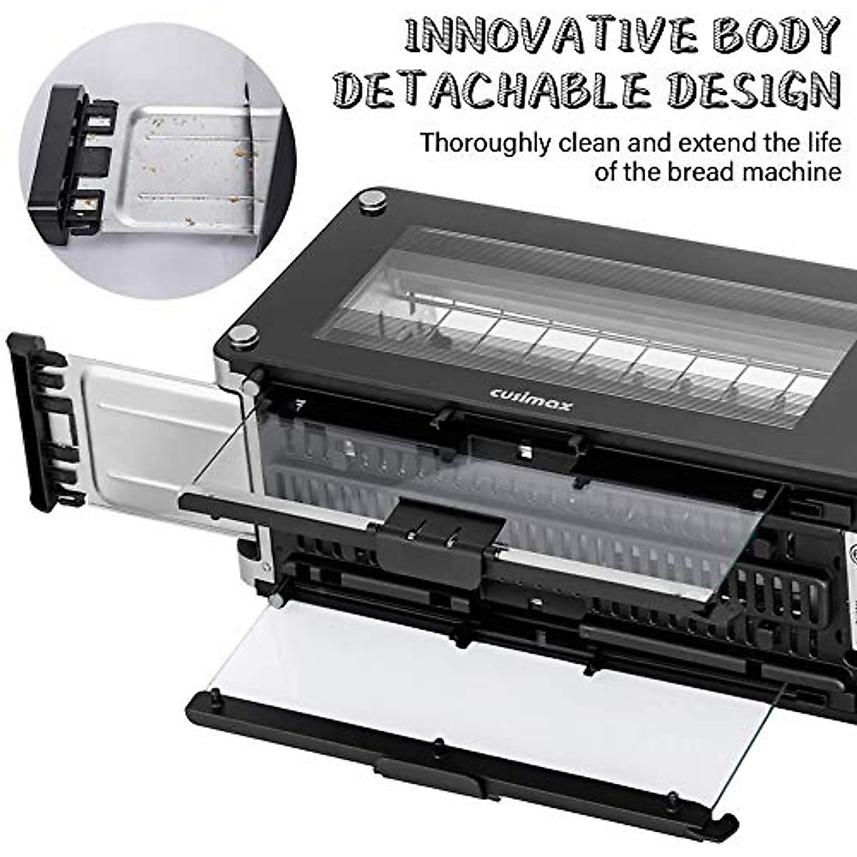 Toaster 2 Slice, CUSIMAX Toaster Long Slot with Glass Window Bagel Toasters, Artisan Bread Toaster Stainless Steel Wide Slot with Automatic Lifting, Slide-out Glass Panel and Removable Crumb Tray, Black Toaster