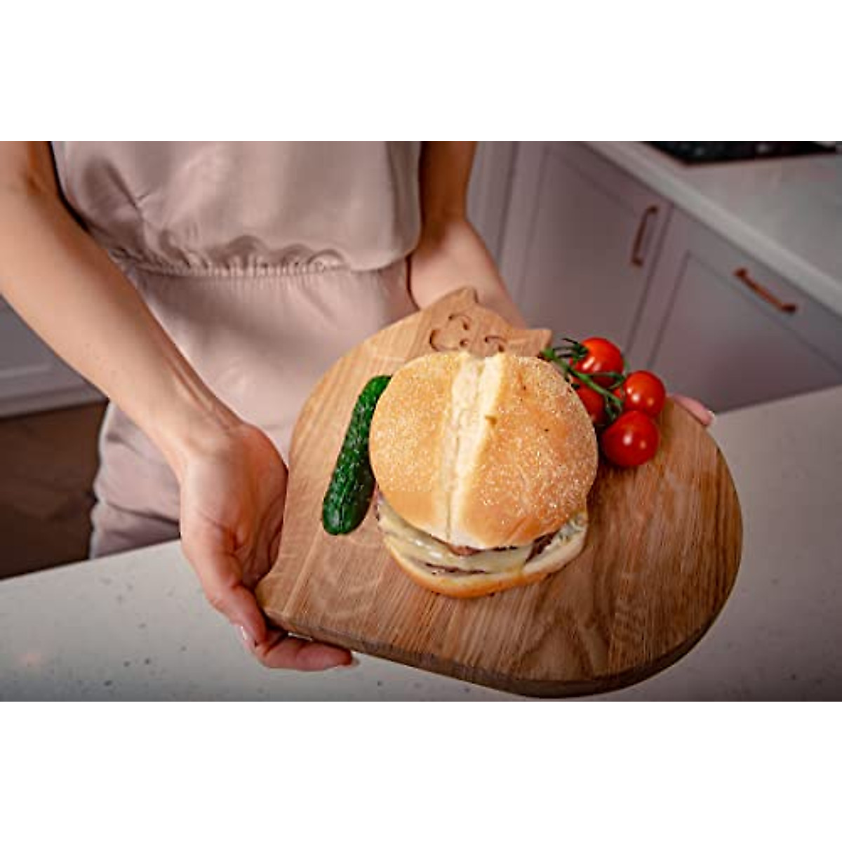 COOKAREA inspo, Heart Cat Premium Oak Cutting Board for Kitchen, Reversible, Serving board for Charcuterie, Vegetables and Meat, 10" x 10" x 1" (Oak, Natural)