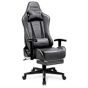 GTRACING Gaming Chair with Footrest Big and Tall Office Executive Chair Heavy Duty Adjustable Recliner with Headrest Lumbar Support Cushion Desk Chair (Dark Gray)