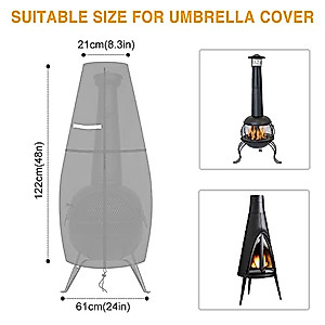 Patio Chimenea Fire Pit Cover Waterproof Outdoor Fire Pit Cover Breathable Heavy Duty Patio Heater Cover, Dustproof Anti UV and Tear Resistant for Garden, Patio (122 * 21 * 61CM) - Black