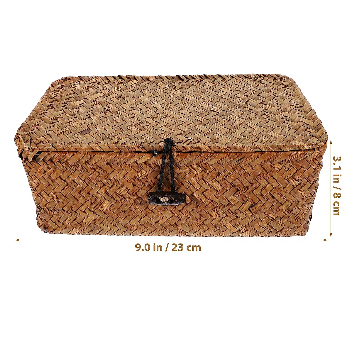 Gatuida Rectangular Wicker Baskets with Lids, Seagrass Storage Baskets with Button Multipurpose Container for Desktop,Size S
