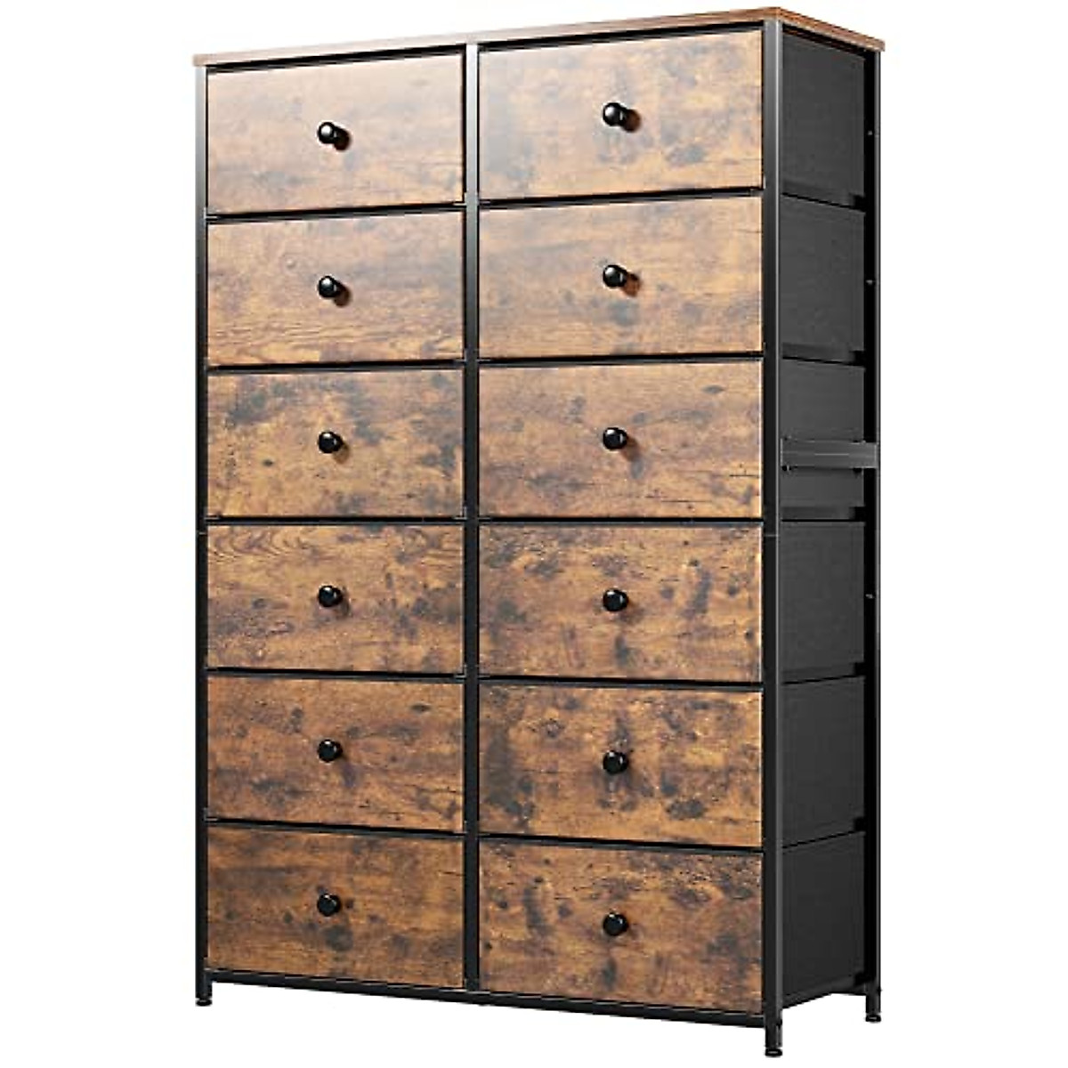 EnHomee 12 Drawer Dresser, Tall Dressers for Bedroom, Large Fabric Dressers & Chests of Drawers for Bedroom Living Room Closet Dresser with Wood Top and Metal Frame, Rustic Brown, 34.6"Wx11.8"Dx52.3"H