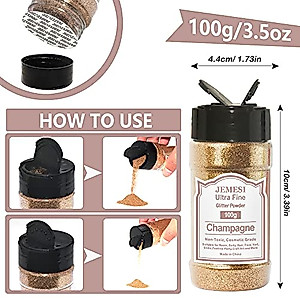 Champagne Ultra Fine Glitter Powder, 100g/3.52oz Extra Fine Epoxy Glitter Flakes Crafts Sequins 1/170'' 0.0059'' 0.15mm for Resin Arts Crafts, Body, Face, Nail, Tumblers Slime and Festival Decoration