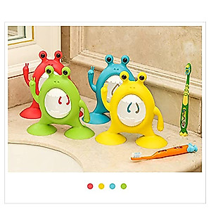 Cartoon Frog Fun Kids Toothbrush Holder with Suction Cup for Bathroom,Toothpaste Holder with Cup for Mounting on Smooth Wall for Toddler Kids Baby Boys Girls in Bathroom Shower Bedroom Office (Blue)