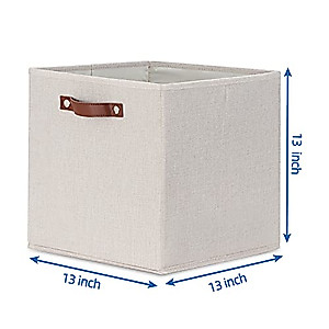 Temary Fabric Storage Cubes Storage Bins with Dual Leather Handles, 4 Pack Cube Baskets 13x13 Foldable Cube Organizers for Shelves, Home, Office, Nursery
