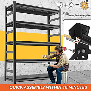 BEESTMUEBLE 3000LBS Garage Shelving, Garage Storage Shelves, Heavy Duty Shelving, 5 Tier Adjustable Garage Shelves, Metal Shelves for Garage Storage Rack Industrial Shelving,47.24''W X 78''H X18''D