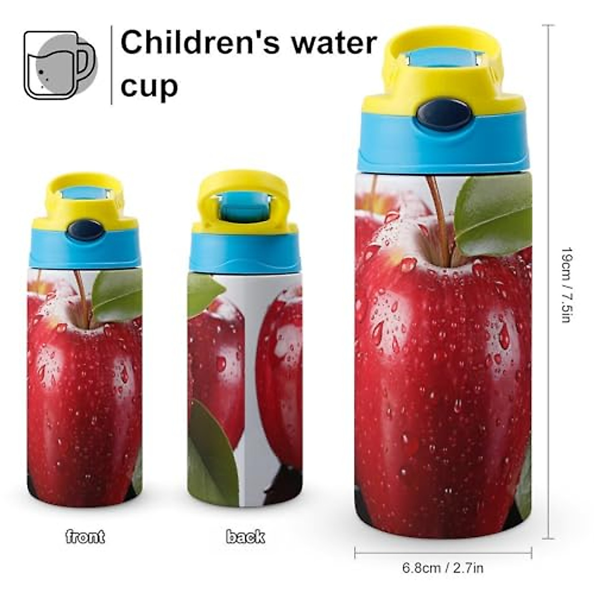 Stainless Steel Water Bottles Red Apple Fruit Travel Water Cups with Handle And Silicone Straw Drinking Cup with Leak Proof Lid Thermo Travel Mug for Women Men