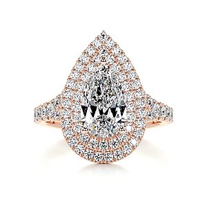 Solid Gold Handmade Engagement Ring 2 CT Pear Cut Moissanite Diamond Double Halo Bridal Wedding Ring for Anniversary Propose Gift (18K Solid Rose Gold)