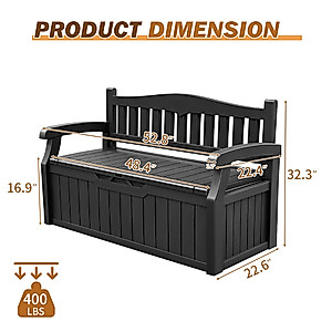Devoko 80 Gallon Storage Bench Deck Box Lockable for Patio Furniture, Garden Decor and Outdoor Seating for Cushions, Garden Tools and Pool Supplies. (Black)