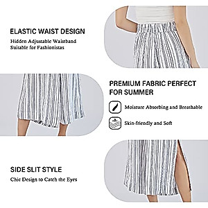 Asoran Linen Pants for Women, Wide Leg Elastic Flowy Pants with Side Slit, Women’s Casual Loose High Waist Pants