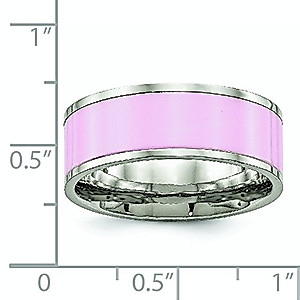Jewelry Stores Network Stainless Steel Polished Pink Ceramic Wedding Band Breast Cancer Awareness Ring Size 8