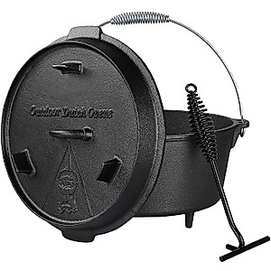 Dutch Oven, 13.2 Quart Cast Iron Dutch Oven, Pre-Seasoned Cast Iron Dutch Oven, With Lid Lifter Handle & stand, With Feet, Dual Function Lid Griddle for Cooking Camping Home BBQ
