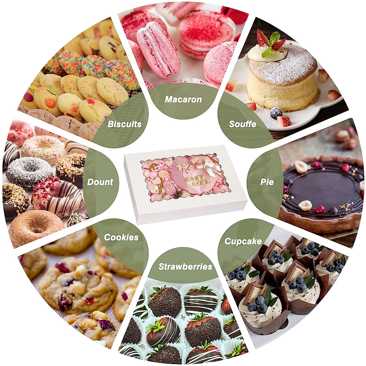 TOMNK 25pcs Cookie Boxes with Window, 16x11x2.5in Large Bakery Boxes for Treats, Desserts, Chocolate Covered Strawberries, Pies, Muffins, Donuts