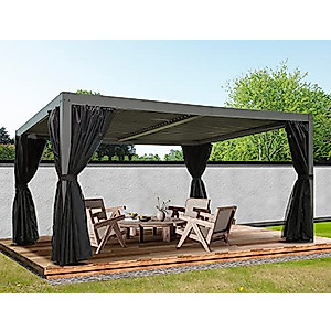 Domi Louvered Pergola 10' × 13', Outdoor Aluminium Pergola with Adjustable Roof, Curtains and Netting, Hardtop Gazebo for Patio, Deck, Garden, Yard, Beach(Gray)