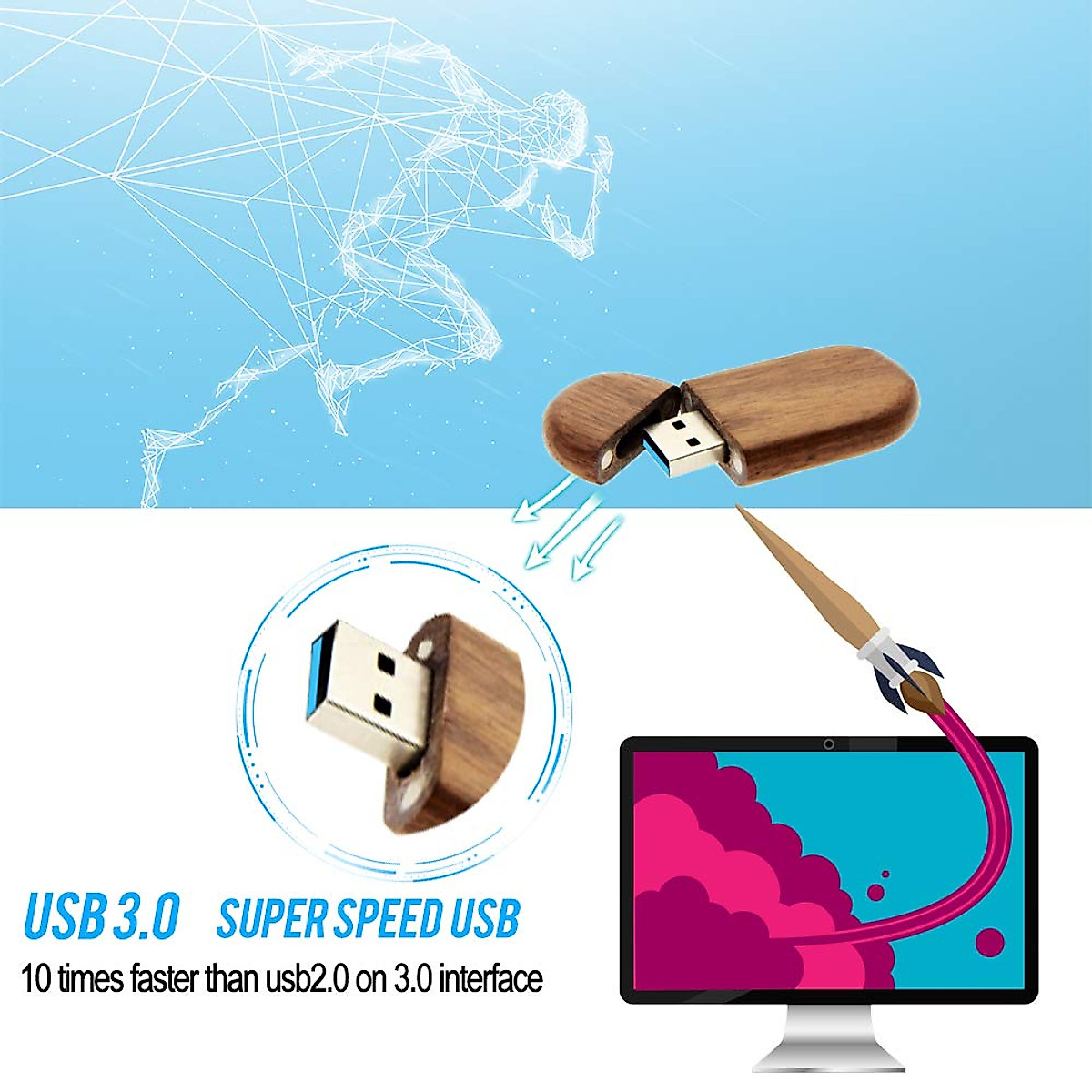 2 Pack Wooden Flash Drive 32GB USB3.0 with Gift Box, FEWINA Wooden USB Drive USB 3.0 Super-Speed Thumb Drive Jump Drive Wooden Box Ideal Gift for Birthday/Anniversary/Wedding (Walnut/Maple)