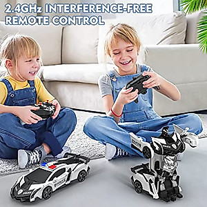 BLUEJAY Transform Rc Cars for Boys 4-7 8-12, 2.4Ghz 1:18 Scale Remote Control Car Transforming Robot, One-Button Deformation 360° Rotation and Drift Car Toy Gifts for Boys 3-5 (White)