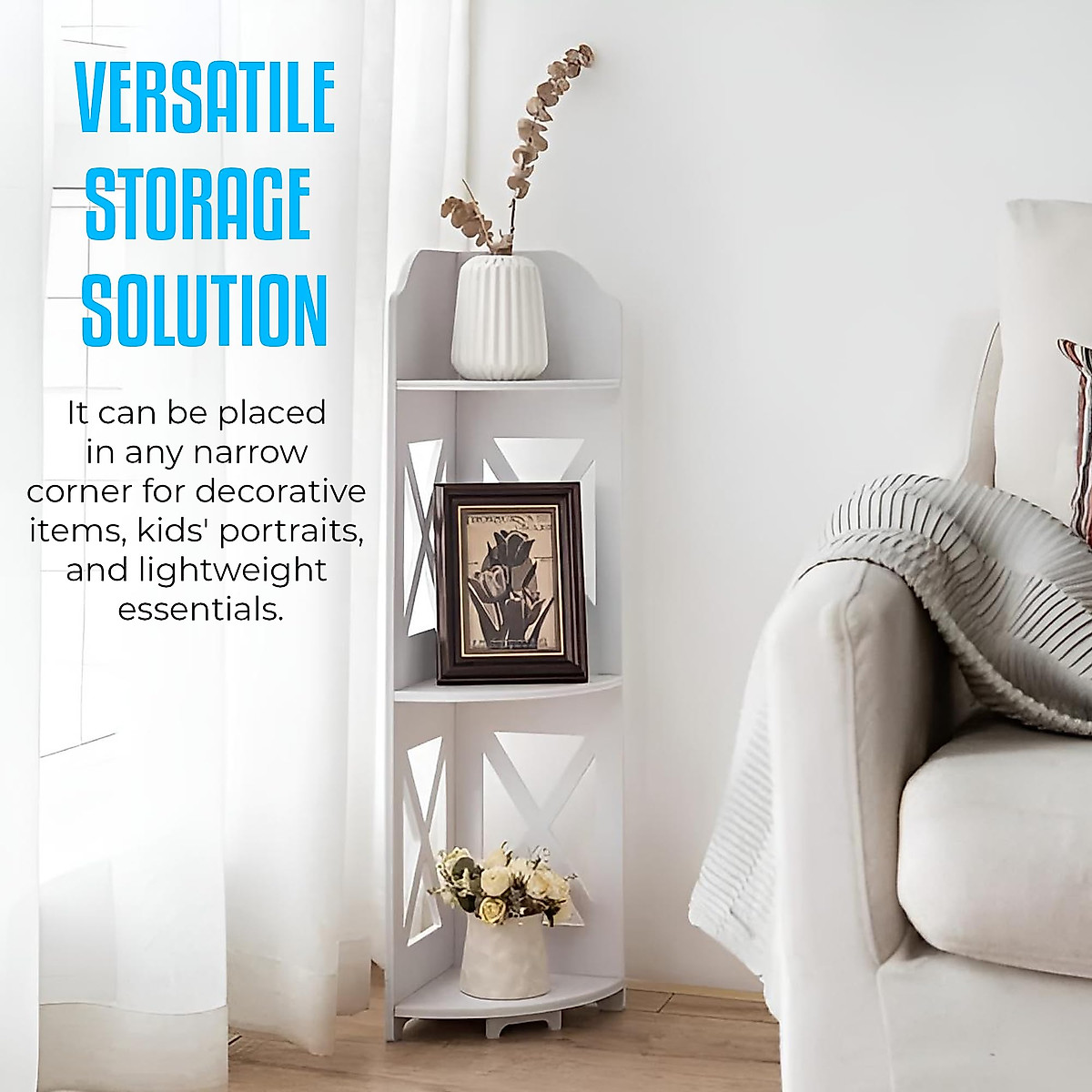 KOAJ Corner Shelf Stand: Versatile Storage Organizer Ideal for Bathrooms, Perfect for Small Spaces. Waterproof Stand, Multi-Functional as Toilet Paper Holder. Elegant White Design