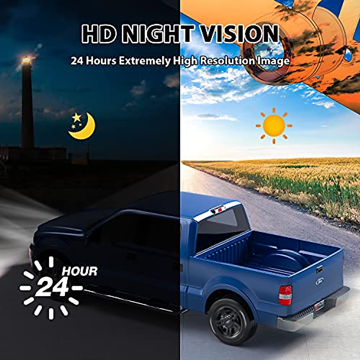 HD 720P eRapta ERT02 Backup Camera Front Rear View License Plate Reverse Universal for Pickup Truck Car SUV 149° Perfect Angle Night Vision Mirror Function Waterproof