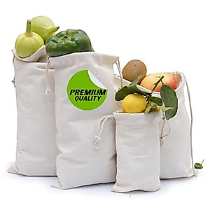 Ecogreentextiles 6x10 in 25 pcs Organic Cotton Muslin Bags with Drawstrings - 100% Natural Cotton Bags, Washable, Biodegradable, Food Safe - Ideal for Shopping, Storage, Spices, Crafts