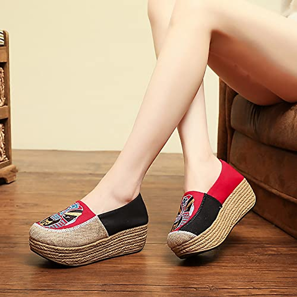 Casual Shoes Fashion Shoes for Women High Heeled Fashion Boots Silp On Dark Wedges Shoes for Women Red