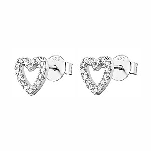 PAVOI 14K Gold Plated 925 Sterling Silver Earrings | Tiny Open Heart Stud Earrings | White Gold Stud Earrings for Women