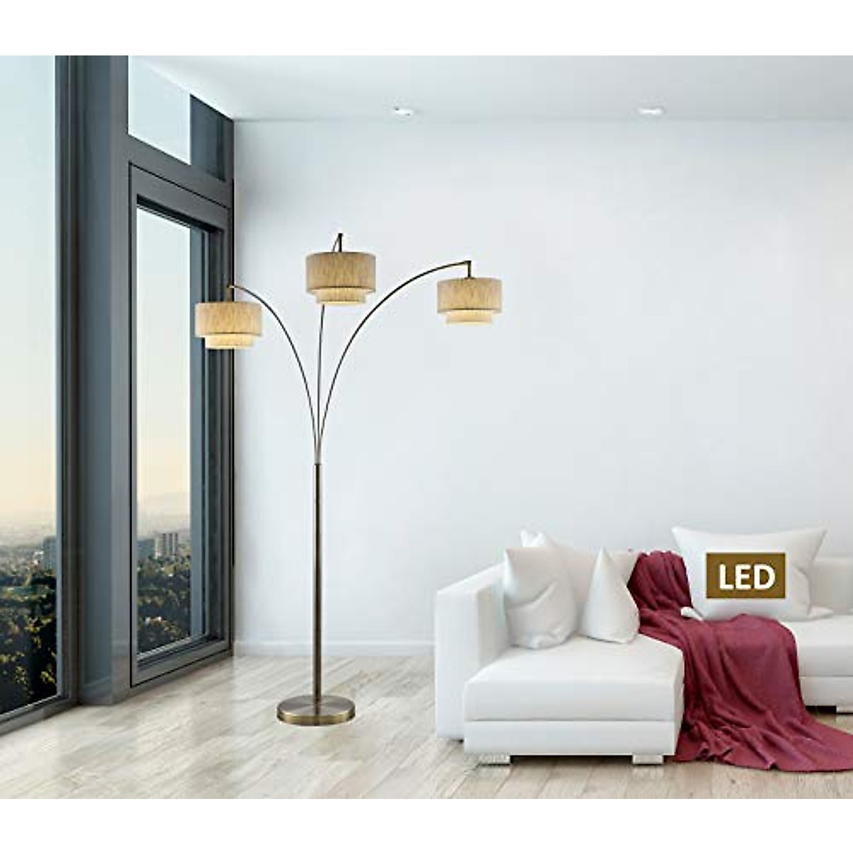 Artiva USA Lumiere III 83" Double Shade LED Arched Floor Lamp with Dimmer