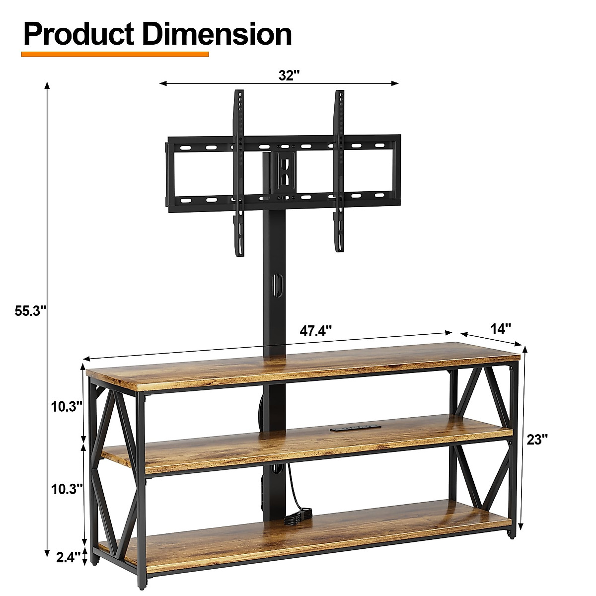 Furmax TV Stand with Mount and Power Outlet, Universal Height Adjustable Swivel TV Stand Mount for Up to 75 Inch TVs, Entertainment Center with Storage Shelves for Living Room, Rustic Brown