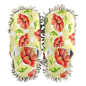 Watercolor Poppy Flower Mop Slippers Shoes Cover for Floor Cleaning Washable Dust Hair Dirty Cleaners Microfiber Mop Socks for Kitchen Office House