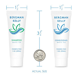 Bergman Kelly - Travel Shampoo and Conditioner Set - 1 fl oz, 100 Pieces, White Tea - Delight Your Guests with Revitalizing and Refreshing Hotel Toiletries and Guest Hospitality in Bulk